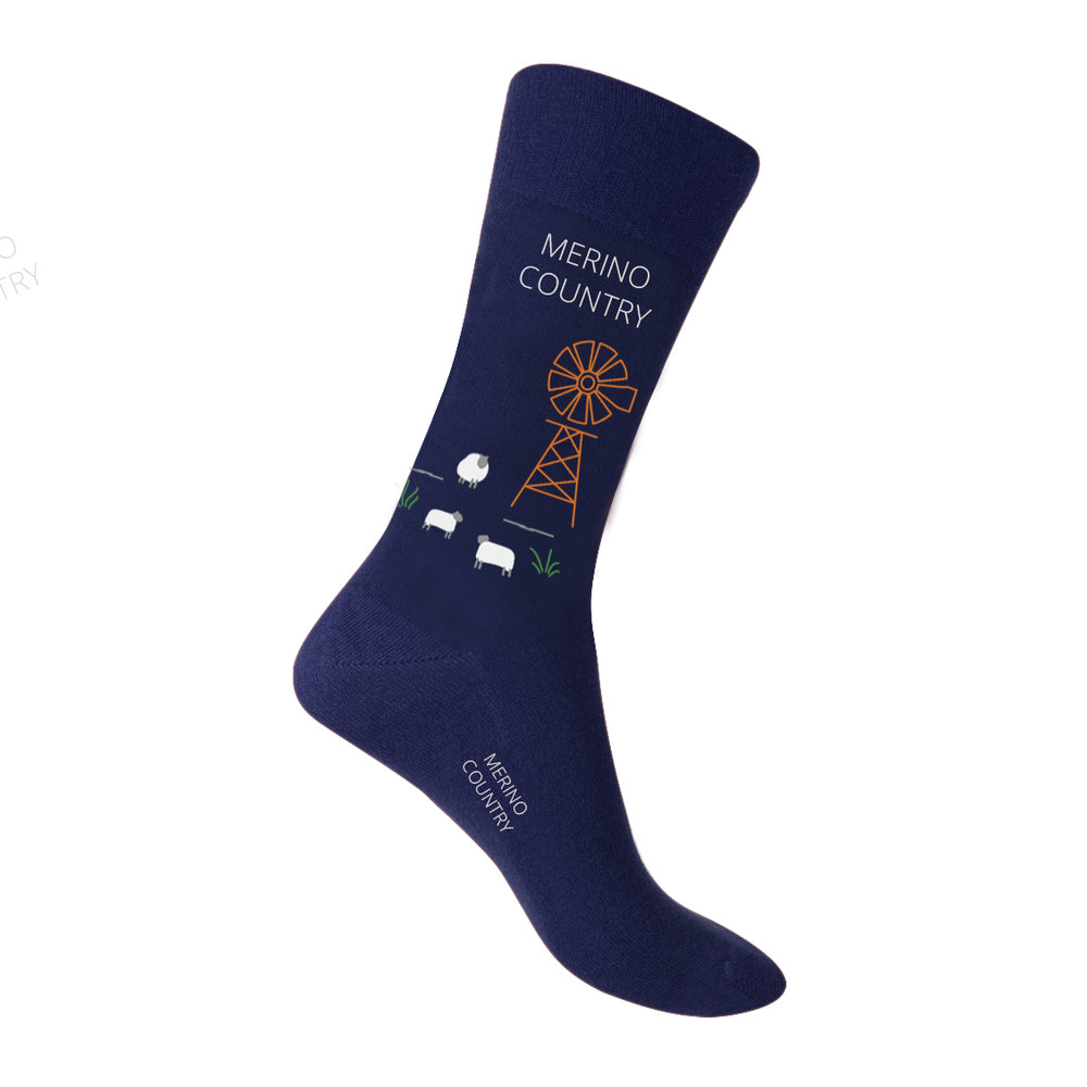 Merino Country Socks with Sheep and Windmill | Merino Blend Socks